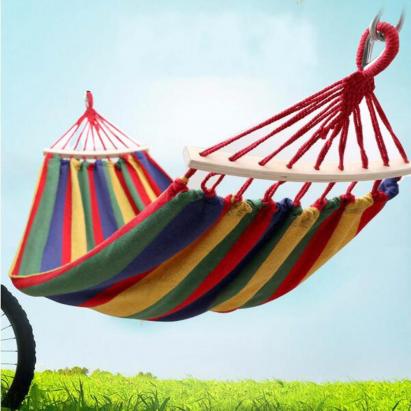 Hamac Dublu pentru 2 Persoane cu Bara Stabilizatoare din Lemn ...