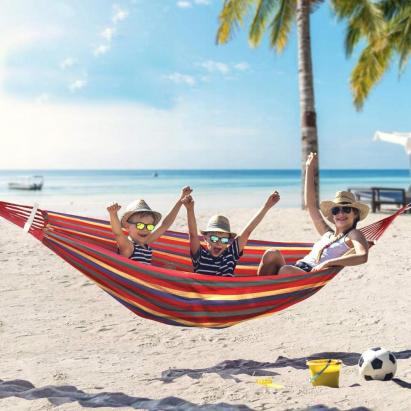 Hamac Dublu pentru 2 Persoane cu Bara Stabilizatoare din Lemn ...