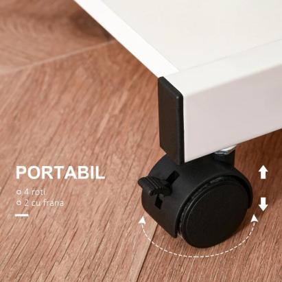 Birou calculator, pe roti, metal, pal, cu raft tastatura, alb, max 30 ...