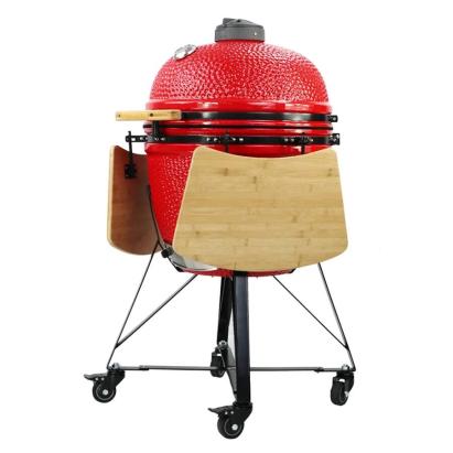 Gratar gradina cu carbuni, grill rotund, ceramic, cu roti, capac ...