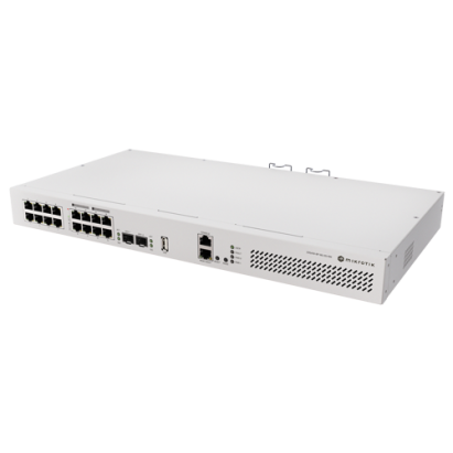 Switch 8 x RJ45 Gigabit PoE af/at, 10 x RJ45 Gigabit, 2 x SFP+ 10G, NAND, 1U - MikroTik CRS418 ...